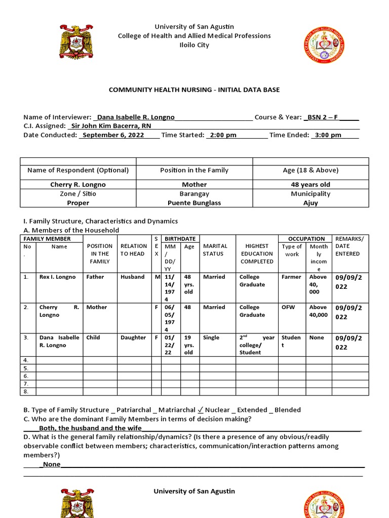 Idb Assessment Form | PDF | Obesity | Sanitation
