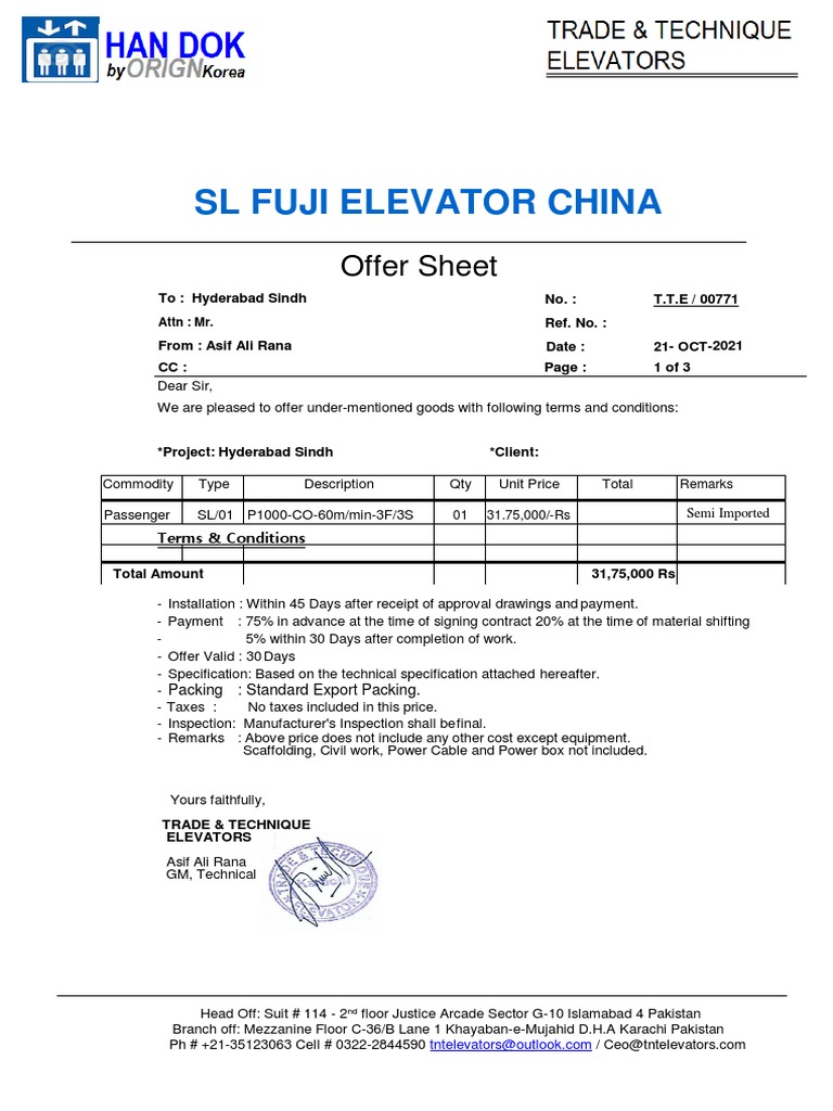 Quotation For Hyderabad | Download Free PDF | Elevator | Door