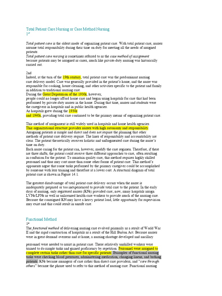 Total Patient Care Nursing or Case Method Nursing | PDF | Nursing ...