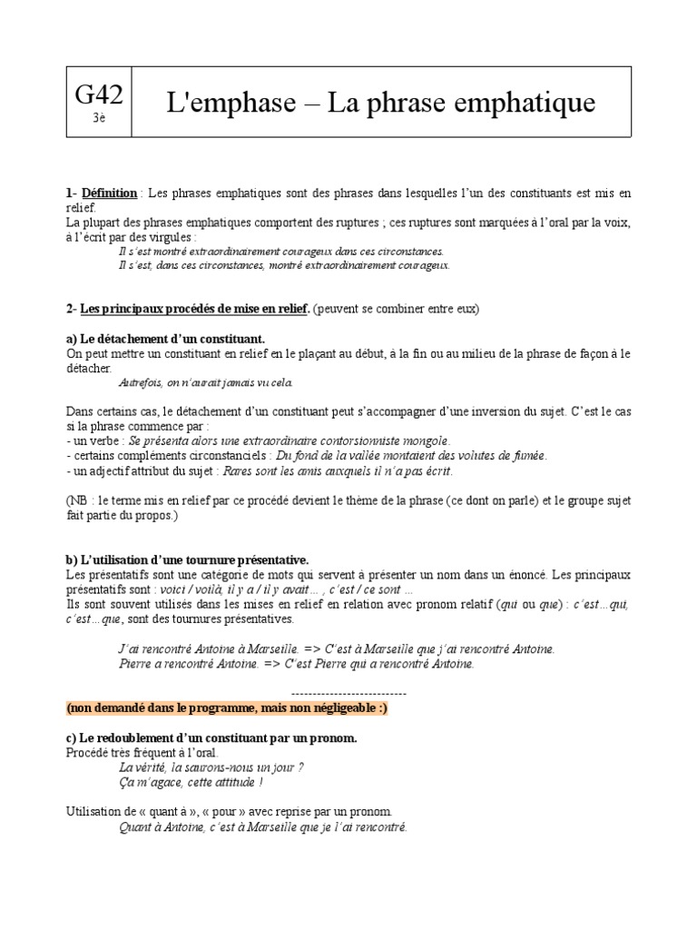 La phrase emphatique et ses procédés | PDF
