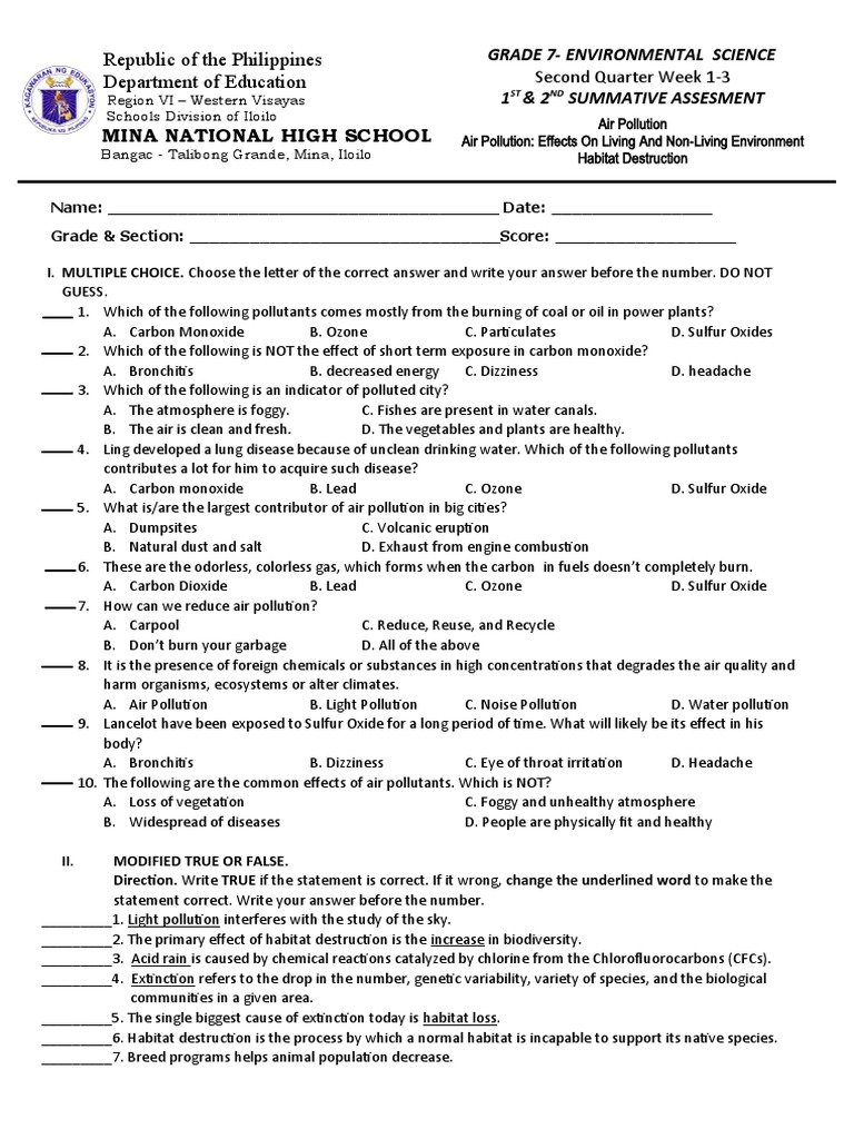 G7 Envisci Q2 W1-2 | PDF | Air Pollution | Habitat Destruction