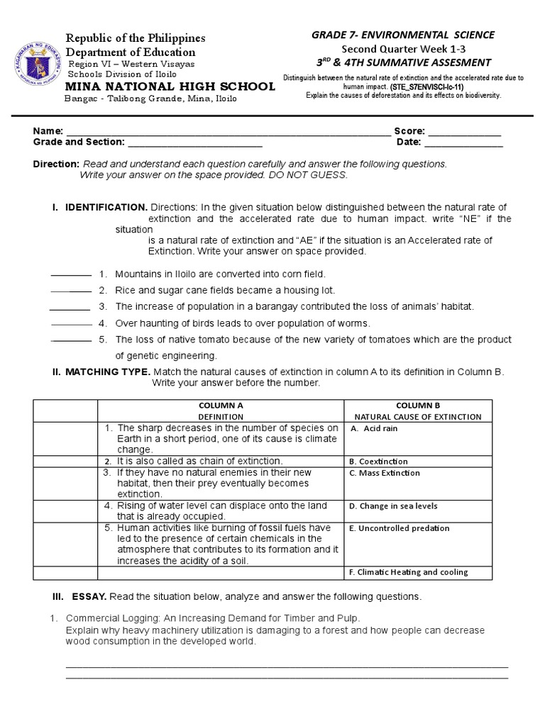 G7 ENVISCI Q2 W3-4 | PDF | Deforestation | Extinction