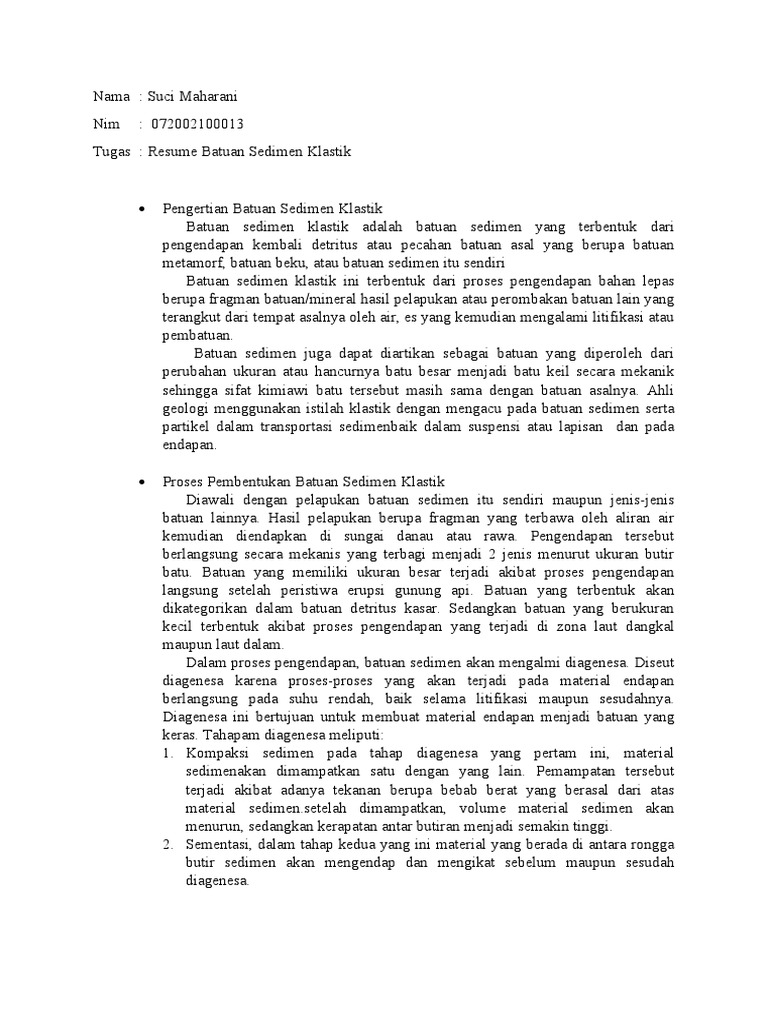 Batuan Sedimen Klastik: Pengertian dan Contoh | PDF