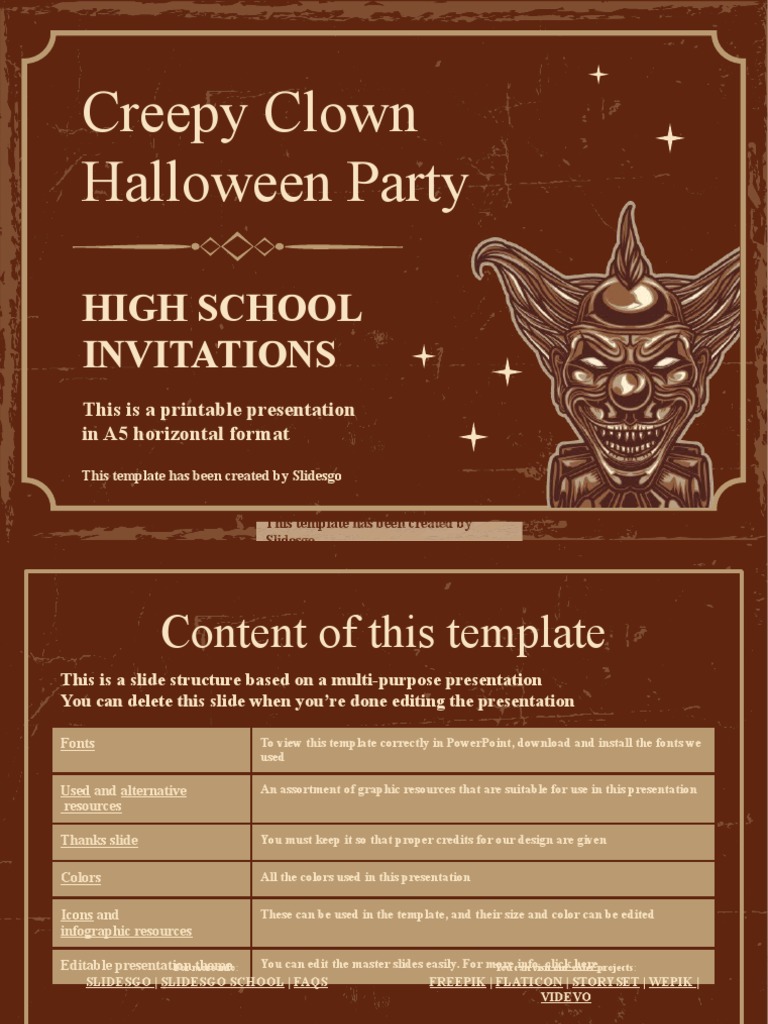 Creepy Clown Halloween Party High School Invitations by Slidesgo | PDF ...