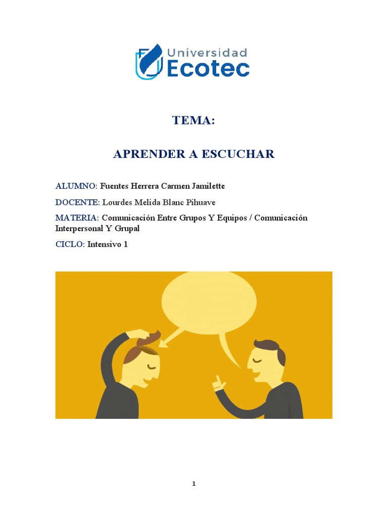 Ensayo Aprender A Escuchar | PDF | Comunicación | Conceptos psicologicos