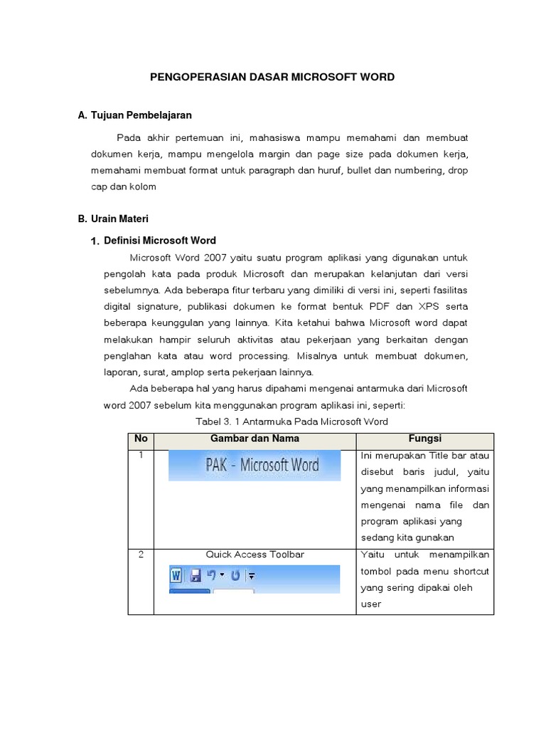 Pengoperasian Dasar Microsoft Word-Kelas N | PDF