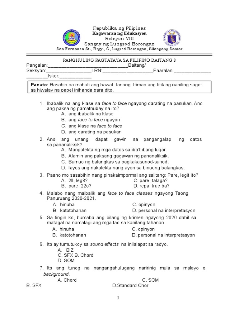 Panghuling Pagtataya 2 | PDF Panghuling Pagtataya 2 | PDF