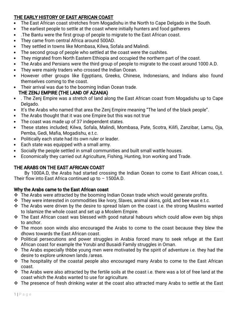 History of East Africa Notes O-Level | PDF