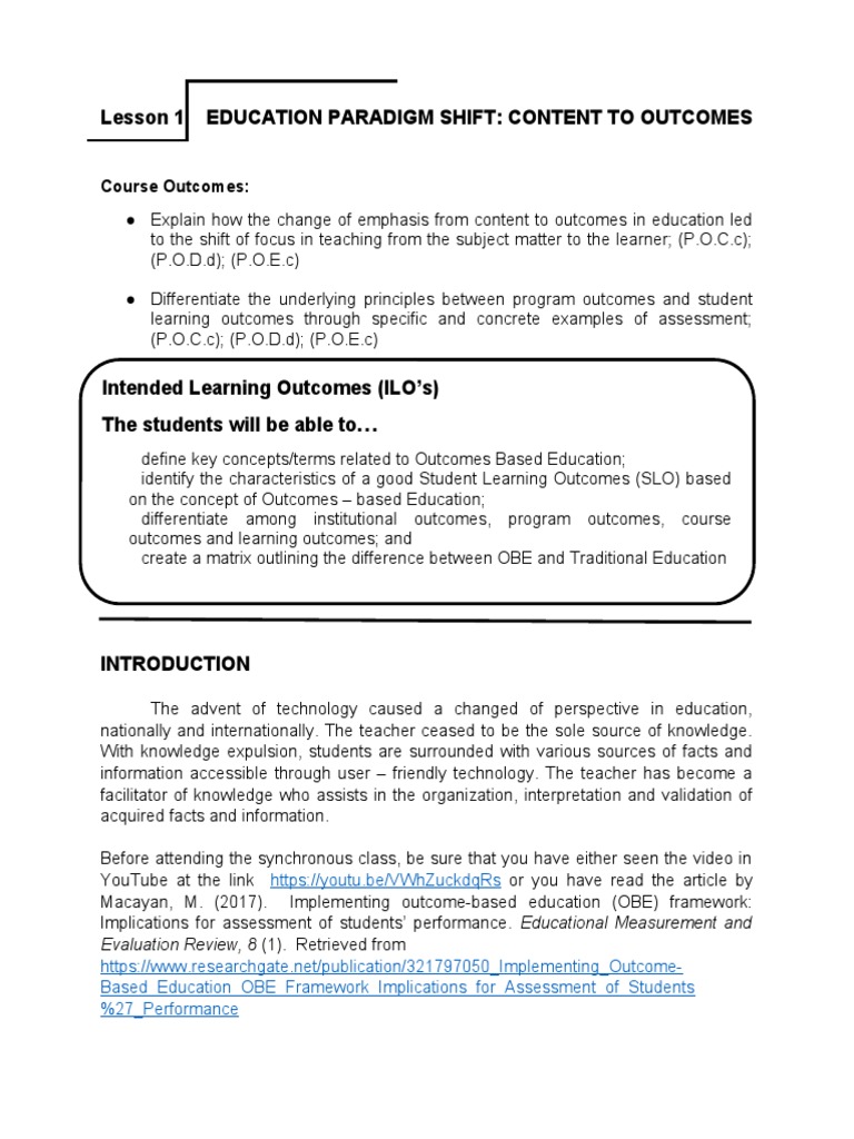 Lesson 1 Educational Paradigm Shift | PDF | Educational Assessment ...