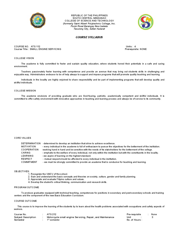 Motorcycle Small Engine Servicing Syllabus | PDF | Ignition System ...
