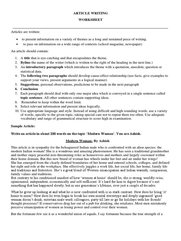 ARTICLE WRITING - Grade 12 Cbse | PDF