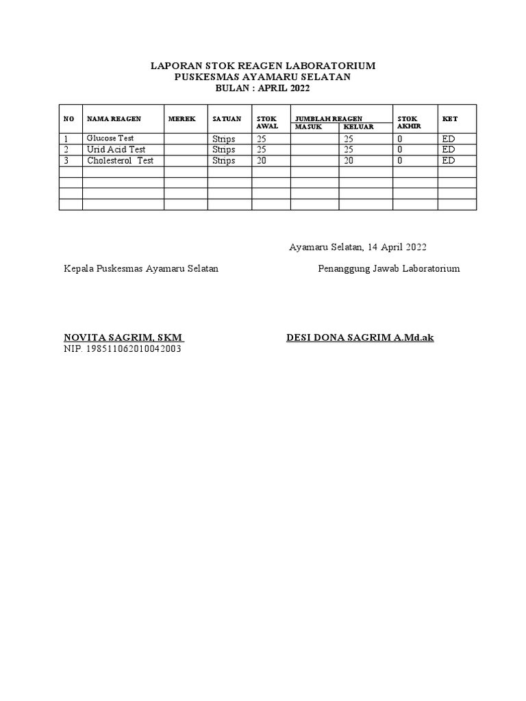 Laporan Stok Reagen Laboratorium | PDF