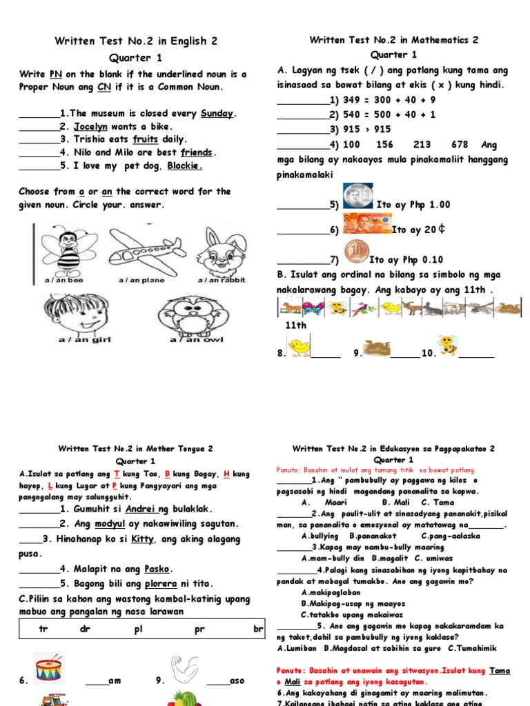 WrittenTestNo.2 - Week 3-4-Grade2 | PDF