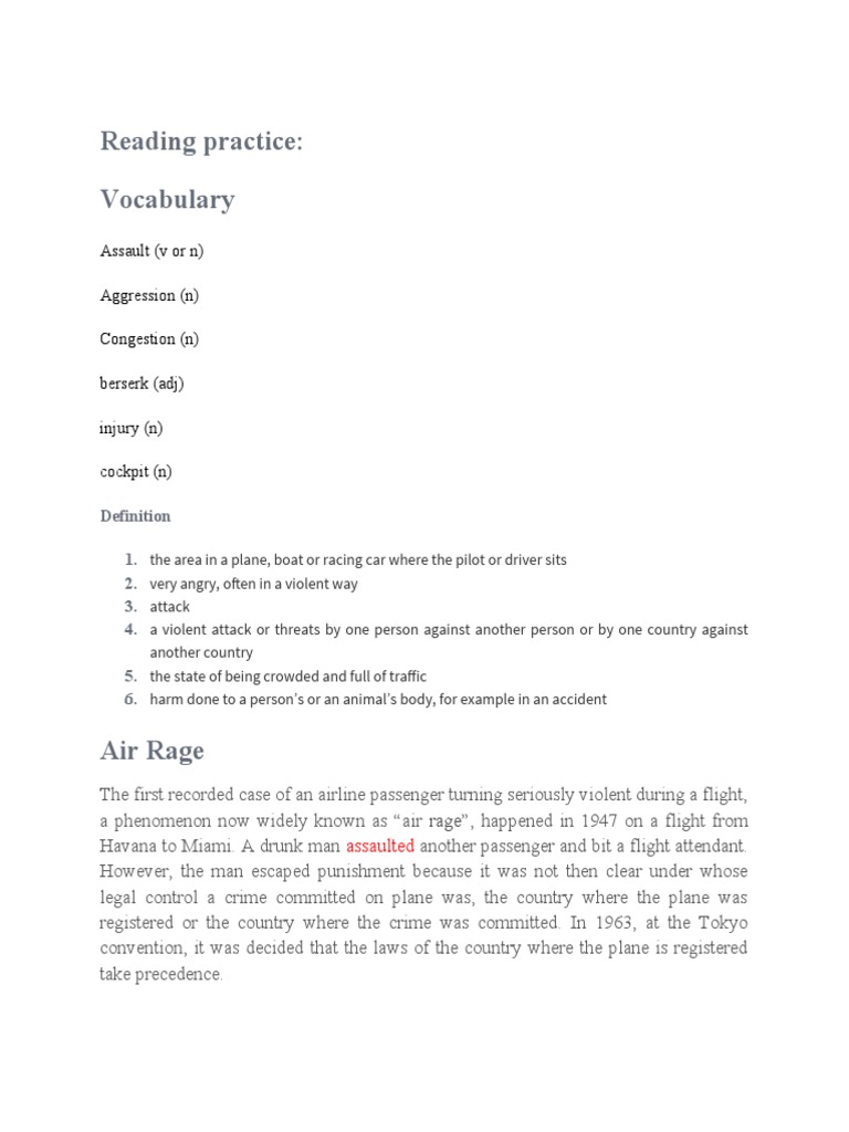 Reading Practice - Air Rage | PDF | Man Made Disasters | Problem Behavior