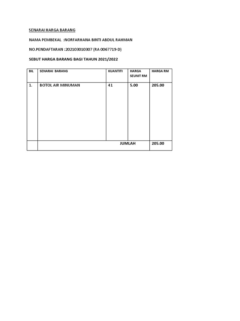 Sebut Harga Pembekal | PDF