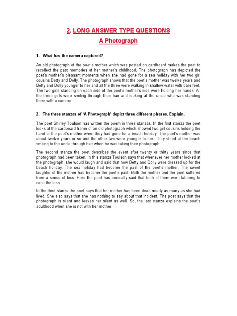 Long Answer Type Questions A Photograph | PDF