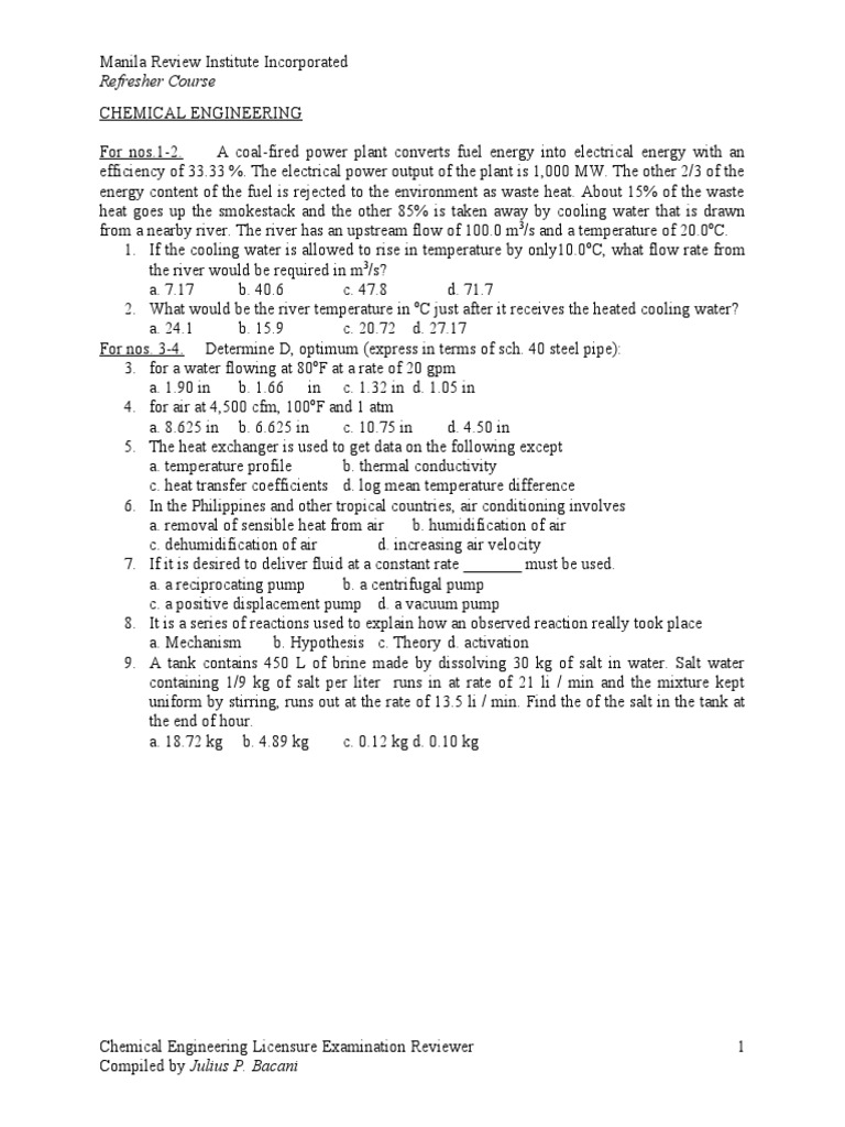 Refresher Che | PDF | Chemical Reactions | Gases