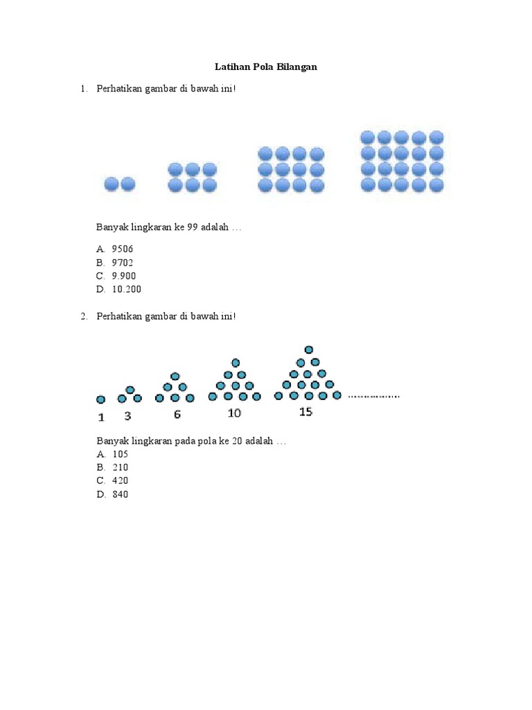 Latihan Pola Bilangan dan Deret Matematis | PDF