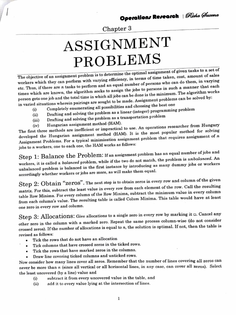 Assignment Problems OR | PDF | Business Process | Mathematical Optimization Assignment Problems OR | PDF | Business Process | Mathematical Optimization
