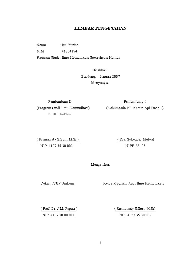 Lembar Pengesahan Laporan PKK Contoh | PDF