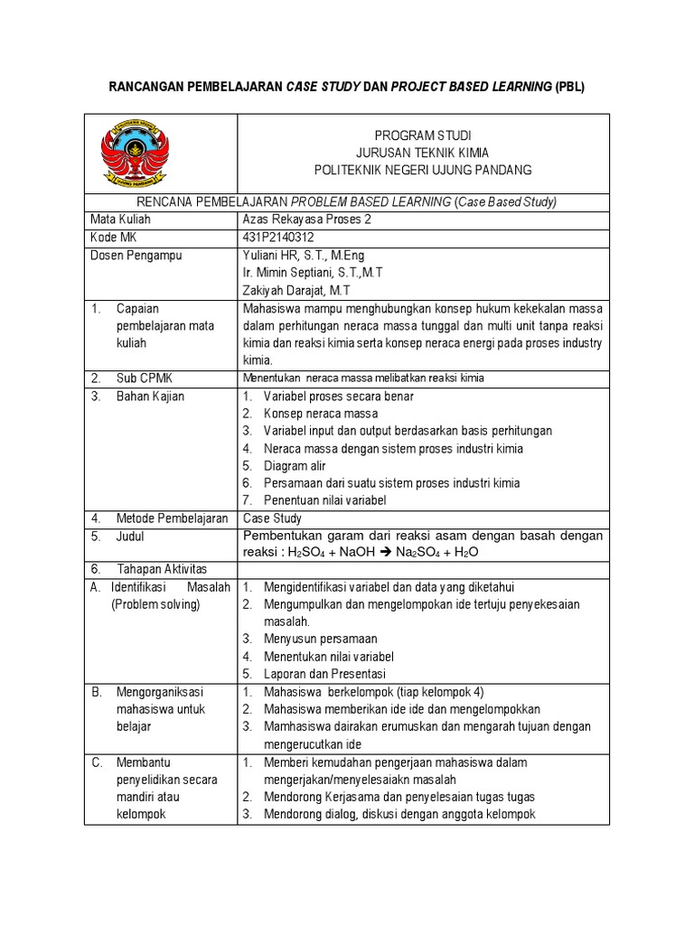 Ok - KYL - RANCANGAN PBL2 - Azas Rekayasa Proses - 1 | PDF