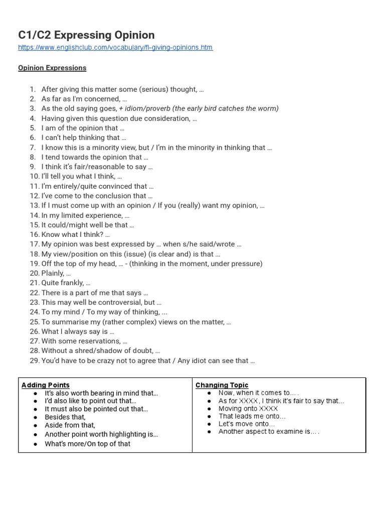 C1 - C2 Expressing Opinion | PDF