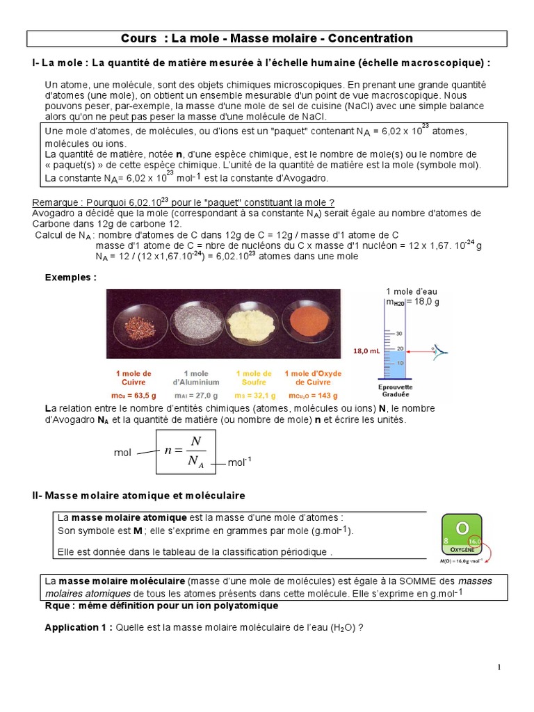 Masse Molaire et Concentration en Chimie | PDF | Mole (unité) | Chimie