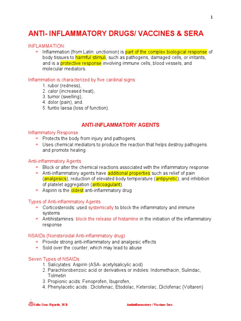 Antiinflamm, Vacc, Sera | PDF | Nonsteroidal Anti Inflammatory Drug ...