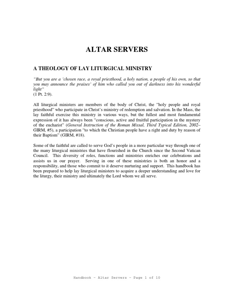 Altar Servers Guide | Altar | Mass (Liturgy)