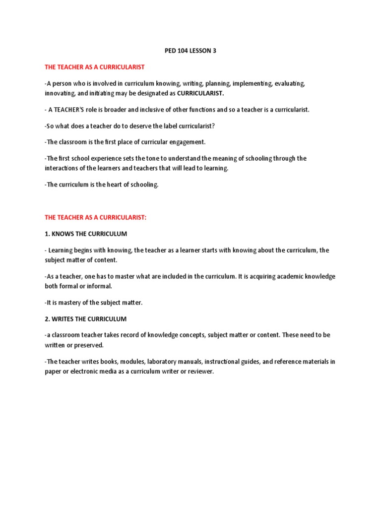 Ped 104 Lesson 3 | PDF | Curriculum | Teachers