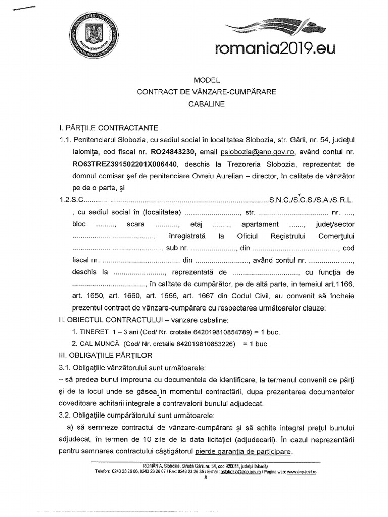 Model Contract de Vanzare Cumparare Cabaline | PDF