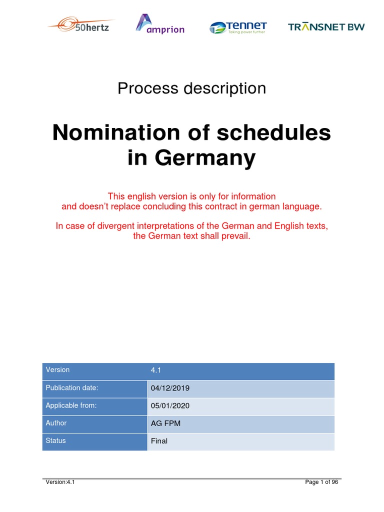 Nomination Process for Schedules in Germany | PDF | File Format