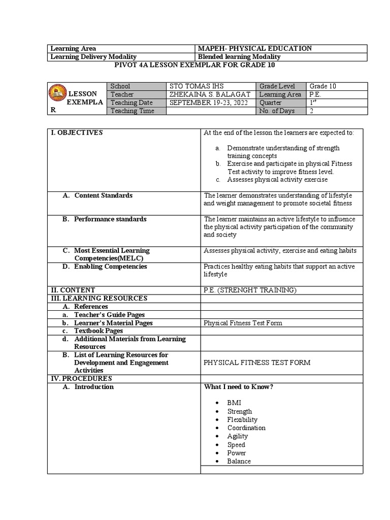 G10 Pe Week 2 | PDF | Physical Education | Learning