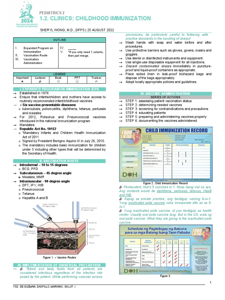 (PEDIA2) 1.2 Pediatric Skills - Childhood Immunization | PDF | Injection (Medicine) | Vaccines