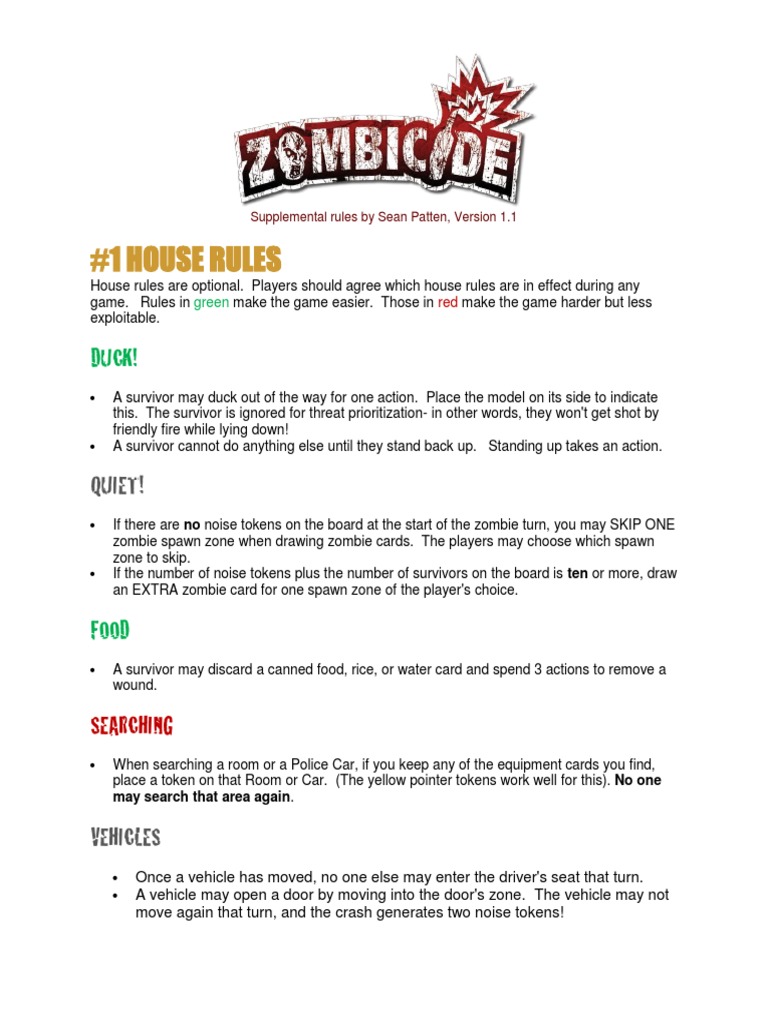 Zombicide House Rules by Sean Patten | PDF