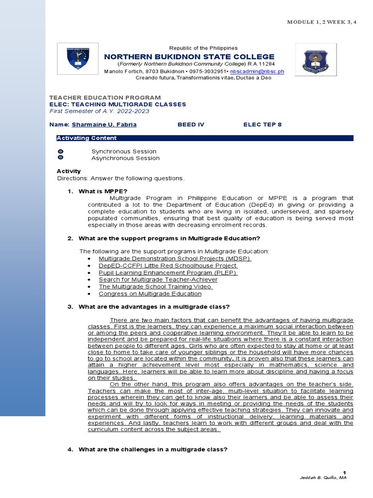 Module 1 and 2 ELEC - Activating Content | PDF | Teachers | Learning