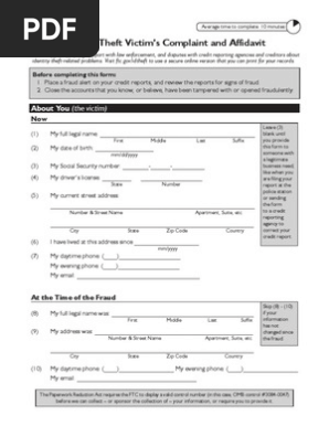 FTC Identity Theft Affidavit ≡ Fill Out Printable PDF, 45% OFF
