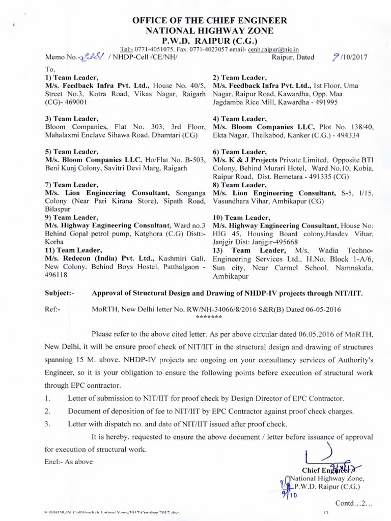 2381circular - Approval - of - Structural - Design - Drawing - of - NHDP-IV | PDF