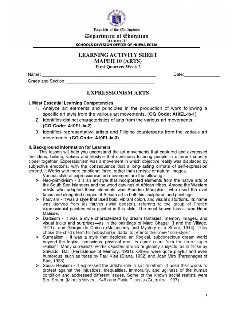 ARTS10-LAS - Q' - w2 - EXPRESSIONISM ARTS | PDF | Expressionism | Paintings