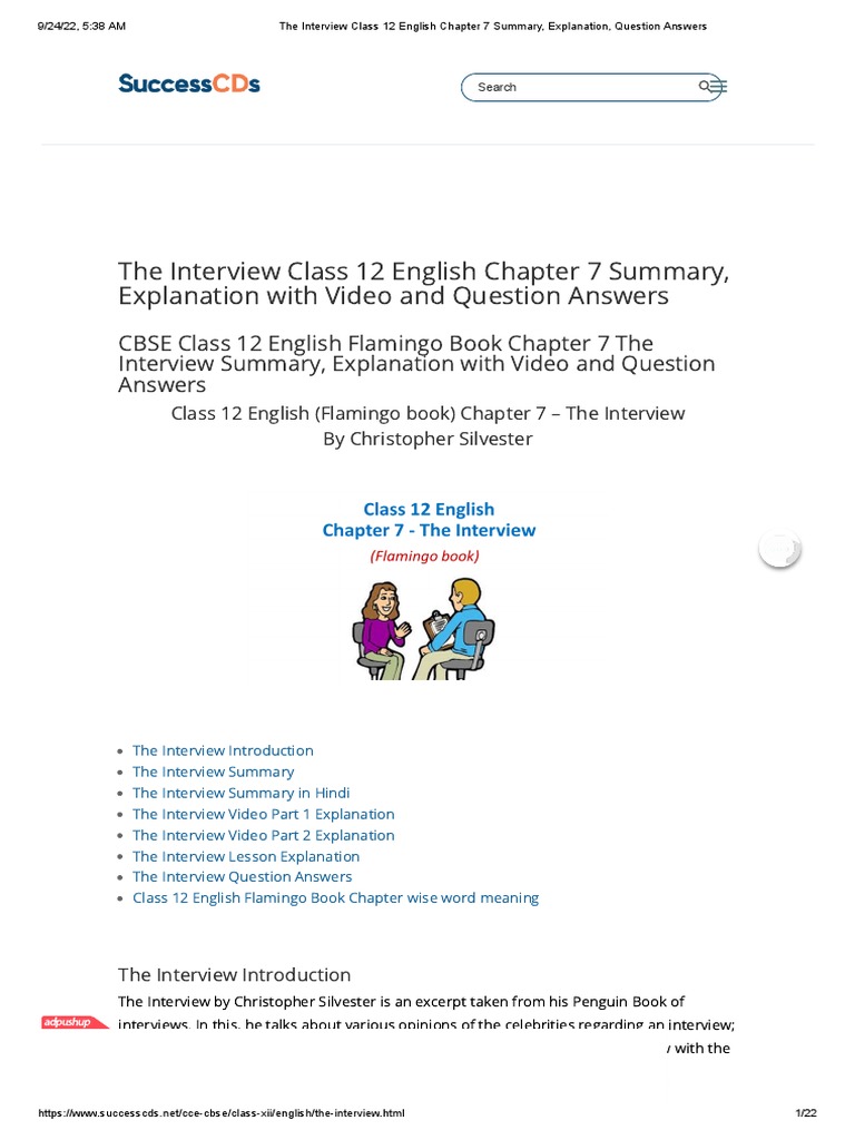 The Interview Class 12 English Chapter 7 Summary, Explanation, Question ...
