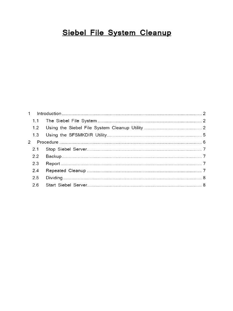 1.2 Using The Siebel File System Cleanup Utility | PDF