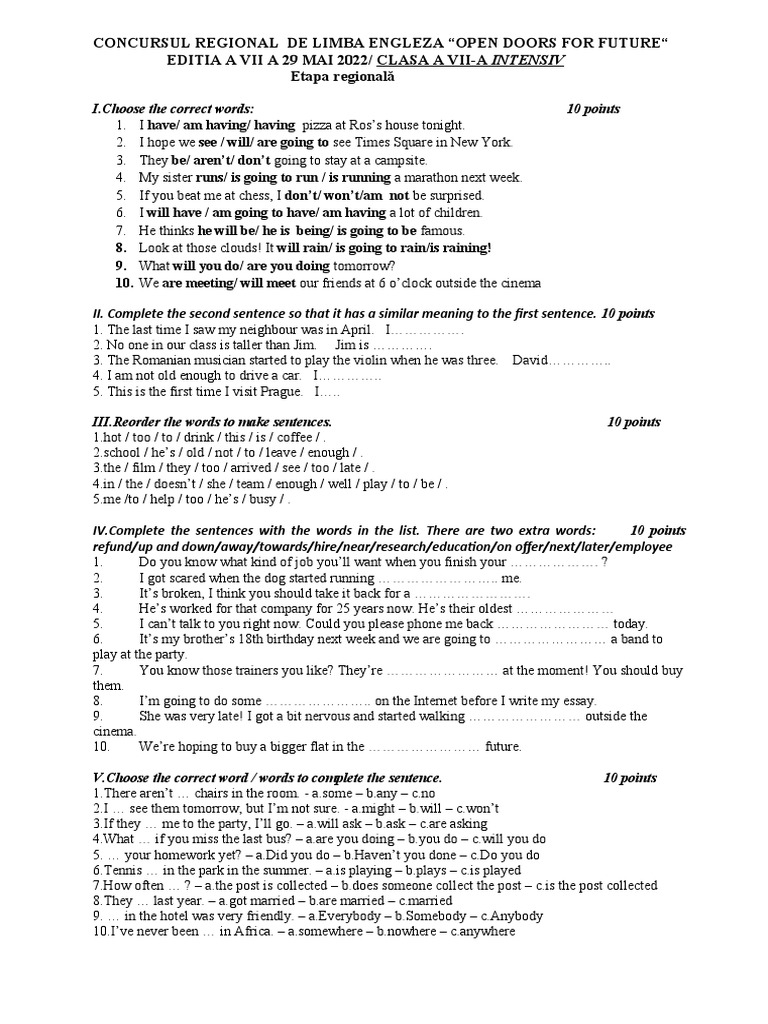 test_gramatica_clasa_a_vii_a | PDF | Grammar | Linguistics