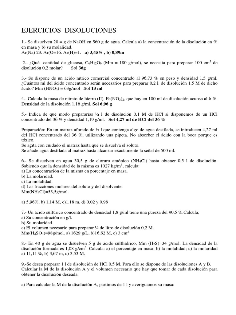 Ejercicios Disoluciones 2 | PDF | Concentración | Química