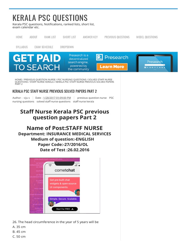2 Kerala PSC Staff Nurse Previous Solved Papers Part 2 - Kerala PSC ...