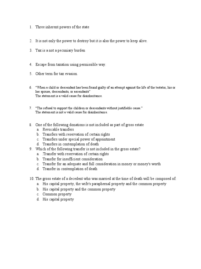Transfer Tax and Estate Planning Quiz | PDF | Value Added Tax | Estate ...
