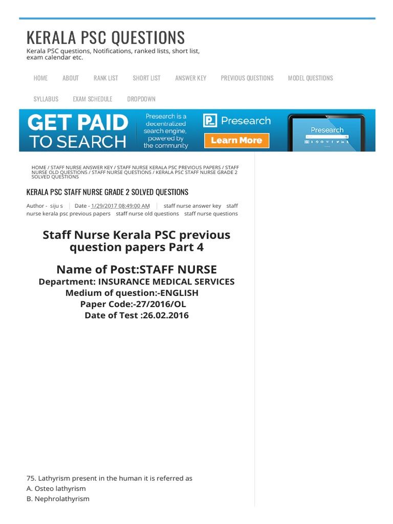 4 Kerala PSC Staff Nurse Grade 2 Solved Questions - Kerala PSC ...