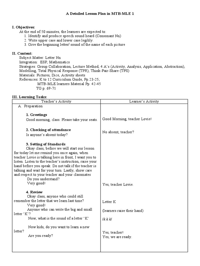 Lesson Plan in MTB | PDF | Lesson Plan | Teachers