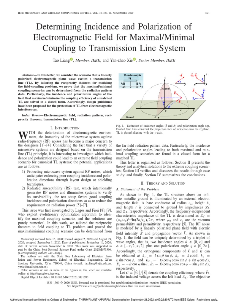 3 Determining Incidence And Polarization Of Electromagnetic Field For Maximal Minimal Coupling