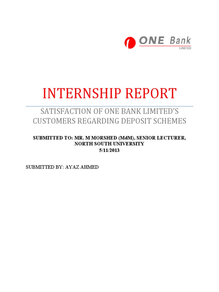 ONE BANK-MY INTERNSHIP REPORT | PDF | Banks | Statistics