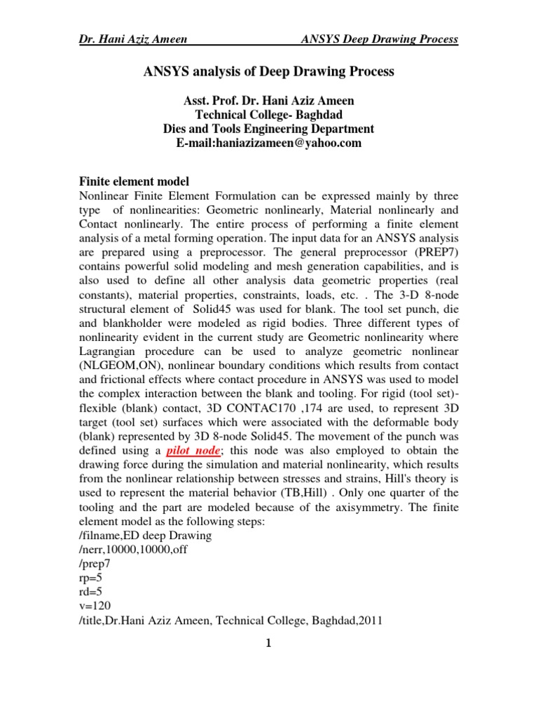ANSYS Deep Drawing Process Analysis | PDF | Finite Element Method ...